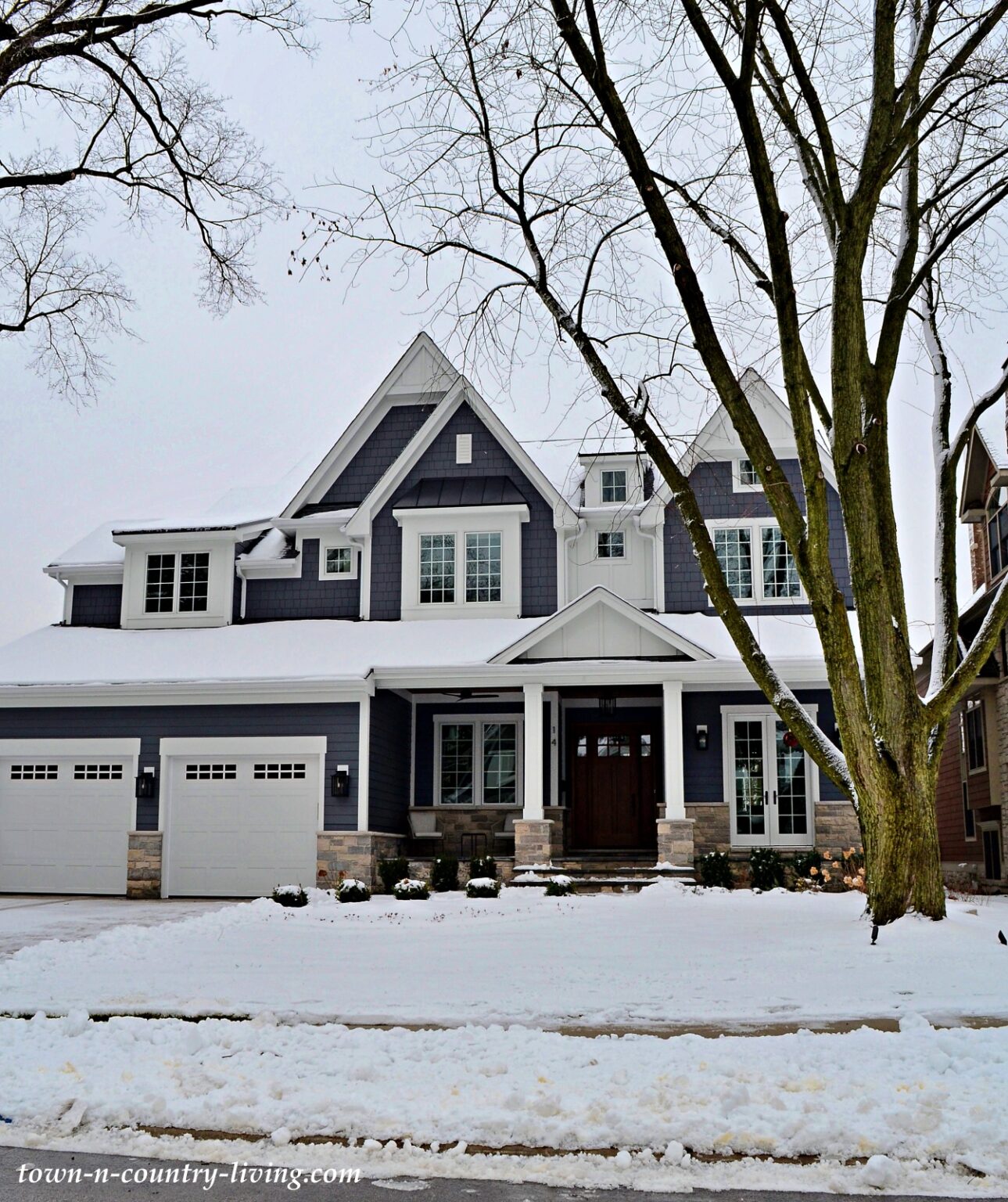 Beautiful Blue and Gray Custom Homes in the Snow - Town & Country Living