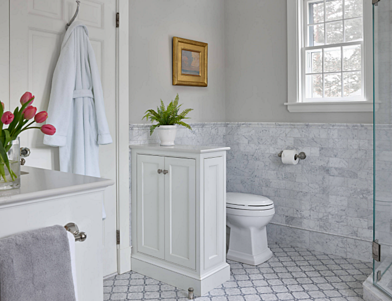 Spa-Style Bathroom with a Trellis Patterned Floor