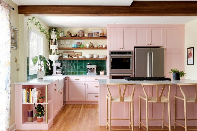 A Pretty Pink and Green Kitchen for the Daring Decorator